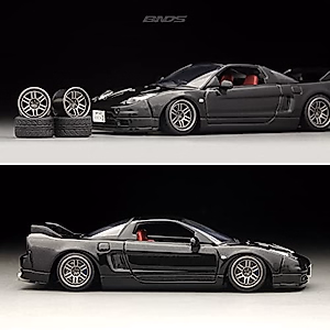 BNDS 1/64 Scale ABS Wheels Rubber Tires with Axles Plastict Material (4pcs/1 Kit) Modified Detail Up Parts for 1:64 Diecast Model Cars (BC26404, Silver)