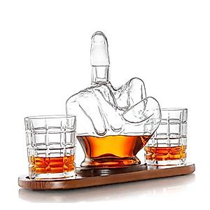 Diamond Decanter Middle Finger Whiskey Decanter Set - Unique & Funny Glass Container for Scotch, Tequila, Brandy, Rum, Bourbon & Other Drinks - Gift Accessories for Men, Dads, Boyfriends