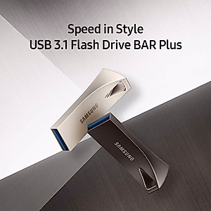 SAMSUNG BAR Plus 3.1 USB Flash Drive, 128GB, 400MB/s, Rugged Metal Casing, Storage Expansion for Photos, Videos, Music, Files, MUF-128BE3/AM, Champagne Silver