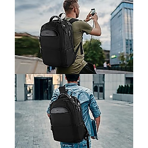 17 Inch Laptop Backpack for Men, TSA Approved Large Computer Backpack with USB Charging Port, Water Resistant Travel Business Backpack for Women, Anti Theft Carry on Daypack College Office Bag, Black