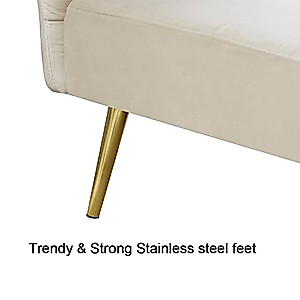 Majnesvon Modern Sofa Bed with Convertible Backrest, Convertible Armrests and Storage Pocket for Living Room, Bedroom, Office, Velvet Material (Beige)