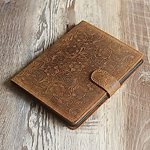 Floral Tooled Leather 2022 ipad pro 12.9 case, Leather ipad 10th gen case covers, Leather iPad mini 6 case, Brown 606