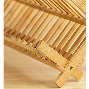 Lawei Bamboo Dish Drying Rack with Utensil Holder - 3 Tier Bamboo Dish Rack Large Collapsible Dish Drainer Rack for Kitchen Plates, Cups, Mugs, Utensil, Flatwares