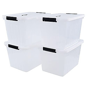 Xyskin 4-Pack 20 L Large Storage Box, Plastic Storage Bins with Lids, Clear