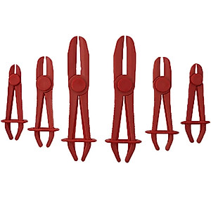 PETCHOR Plastic Hose Clamp Pliers, 6 Pack 3 Size Line Pinch Clamps Set, Flexible Hose Clamps Pliers Kit for Flexible Hoses Fuel Hoses Gas Lines Brake Hoses Radiator Hoses Coolant Hoses, Red