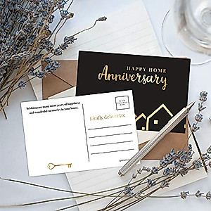 50 Happy Home Anniversary Realtor Postcards, Bulk Blank House Greetings, Real Estate Agent Thank You Notes, Houseiversary Card, Welcome Home Stationery Gifts for Clients (2 Tone Gold Print not Foil)
