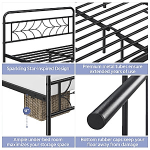 Yaheetech Full Size Bed Frame Metal Platform Bed with Sparkling Star-Inspired Design Headboard, 13 Inch Underbed Storage, No Box Spring Needed, Easy Assembly, Modern, Black