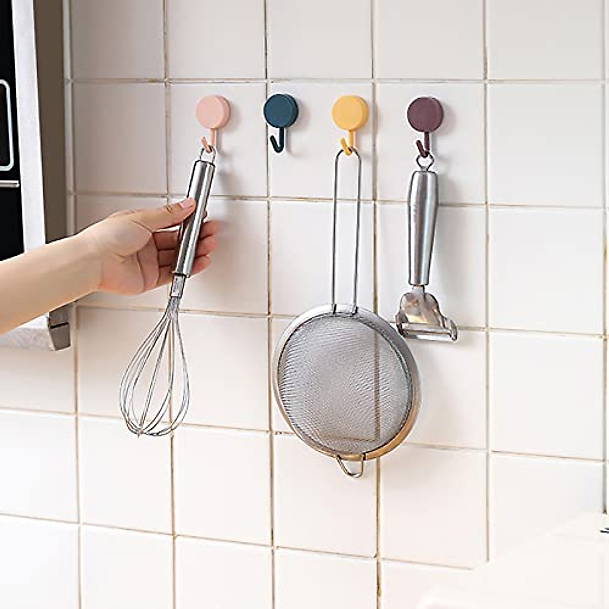 Adhesive Hooks for Hanging Heavy Duty Wall Hooks Self Adhesive Sticky Hooks Waterproof Hooks for Keys Bathroom Shower Outdoor Kitchen Door Home Bathroom Hooks for Towels (Blue, One Size)