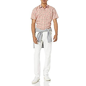 Amazon Essentials Men's Regular-Fit Short-Sleeve Print Shirt, Pink Fruit, Large
