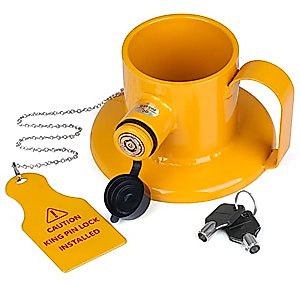 EZOOOOIU 5th Wheel King Pin Lock, Heavy Duty Steel Security Anti-Theft Lock with Bright Yellow Warning Caution Tag, 5th Wheel Lock for Semi/RVs/Container/Trailers