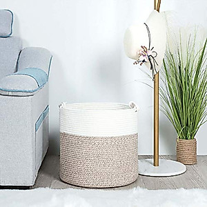 MINTWOOD Design 15 x 14.2 Inches Woven Cotton Rope Storage Basket, Stuffed Toy Basket Bin, Laundry Basket Hamper, Nursery Basket, Dog Toy Basket, Blanket Basket, Gift Basket, Light Brown