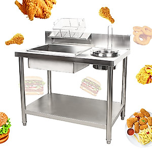 Knwigoe Breading Table Chicken Chop Breading Station Commercial Fried Food Prep Table Stainless Steel Heavy Duty Breader for Milk Tea Coffee Snack Bars (With 2 Basin &2 Basket)