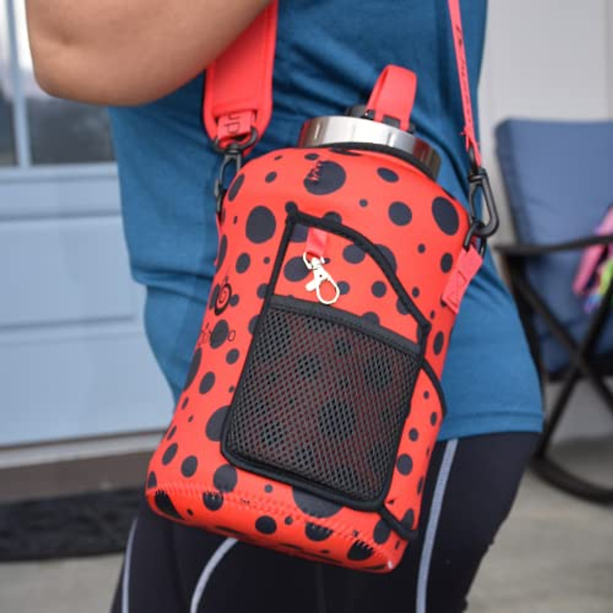 DR.HYDRO 3.2L Water Bottle One Gallon Sleeve Jug Insulated Neoprene Cover Large 108oz Holder with Shoulder Strap for Gym and Workout (Lady Bug)