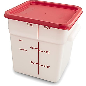 Carlisle FoodService Products Squares Square Food Storage Container with Stackable Design for Catering, Buffets, Restaurants, Plastic, 8 Quarts, White