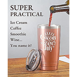 Onebttl Happy Birthday Tumbler for Women, Funny Birthday Gifts for Her, Girlfriend, Friends, Wife, Mom, Daughter, Sister, 20 oz Stainless Steel Cup with Lid, Rose Gold, Queens are Born in July
