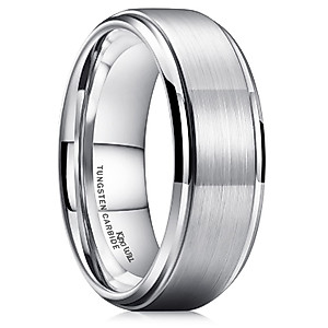 King Will BASIC Men's Tungsten Carbide Ring 8mm Polished Beveled Edge Matte Brushed Finish Center Wedding Band(9.5)