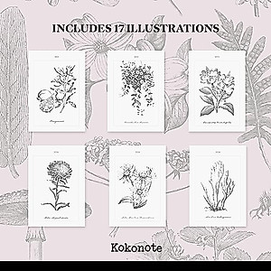 Kokonote Botanical Diary 2024 | 17 Months Diary Week To View | August 2023 - December 2024 | Mid Year Diary 2023-2024 With Stickers | Cute Stationery | Stationery Gifts