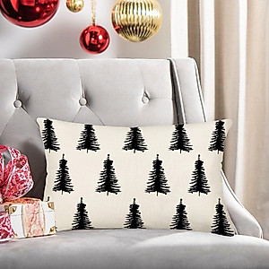 MEHOTOP 12 x 20 Christmas Pillow Covers Xmas Throw Pillow Case Standard Size Simple Christmas Tree Print Black White Decorative Pillowcase Winter Home Decoration Cushion Cover for Couch Sofa Patio Bed