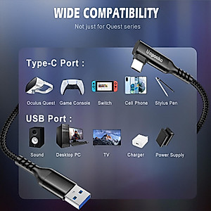 16FT Link Cable Compatible with Oculus/Meta Quest/Pico 4 Accessories and PC/Steam VR,USB 3.2 to USB C Data Transfer Cord, 5Gbps High Speed VR Cable PC for Headset and Gaming PC,Black