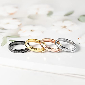 Greenpod 4MM Silver Tungsten Wedding Band for Women Faceted Edge Dome Polished Engagement Rings Size 7