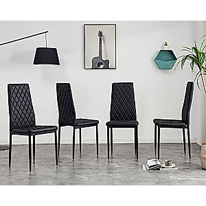 Tansole Dining Chair Set of 4 PU Leather Living Room Chair Modern Kitchen Armless Side Chair with Metal Legs for Restaurant Small Household (Black, Set of 4)