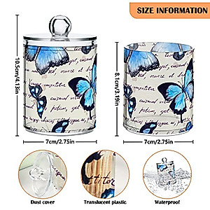 Fustylead 2 Pack Butterflies and Handwritten Text Note Qtip Holder Dispensers, Plastic Apothecary Jar Bathroom Accessories Set for Cotton Ball, Swab, Round Pads, Floss