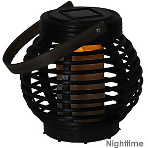 Sunnydaze Lerena Black Outdoor LED Hanging Solar-Powered Lantern with Candle - Plastic - 6-Inches Tall - Light Up Your Yard, Deck, Patio, Porch, or Garden