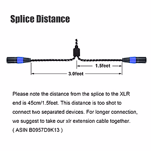 Mugteeve XLR Y Splitter 1 Female to 2 Male, 2 Feet Microphone XLR Breakout Cable Balanced Left and Right Dual Male to Single Female, Nylon Braided Heavy Duty, Noise Free, for Mixer/Speaker/MIC