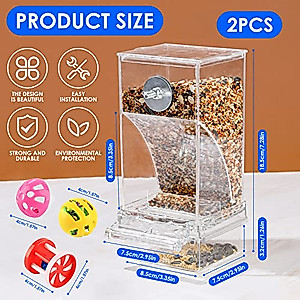 2PCS Bird Feeder for Cage with 3 Bird Toys, Automatic Bird Feeder, Transparent Parakeet Food Seed Reducing-Waste Container Parrot Foraging Feeder for Small Birds(4Inch x 7.5Inch x 3.5Inch)
