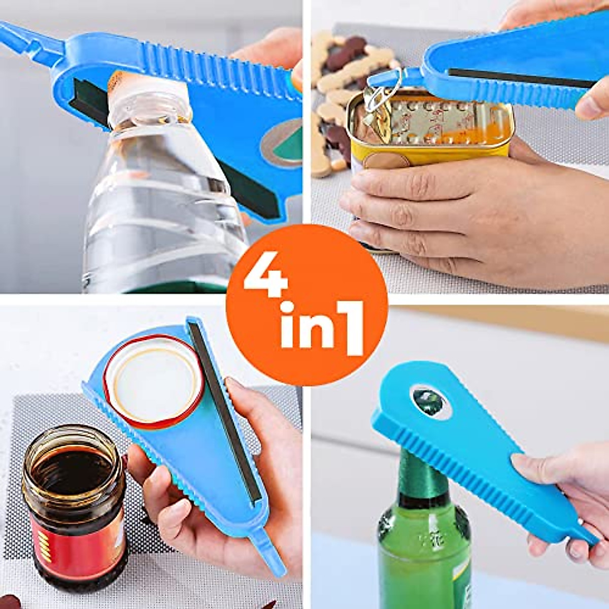 MEHIDFY Jar Opener, 4 in 1 Can Opener with Jar Opener Gripper Pad, Multifunctional Bottle Opener for Weak hands, Seniors with Arthritis and Anyone with Low Strength, Kitchen Gadgets (2*Blue)