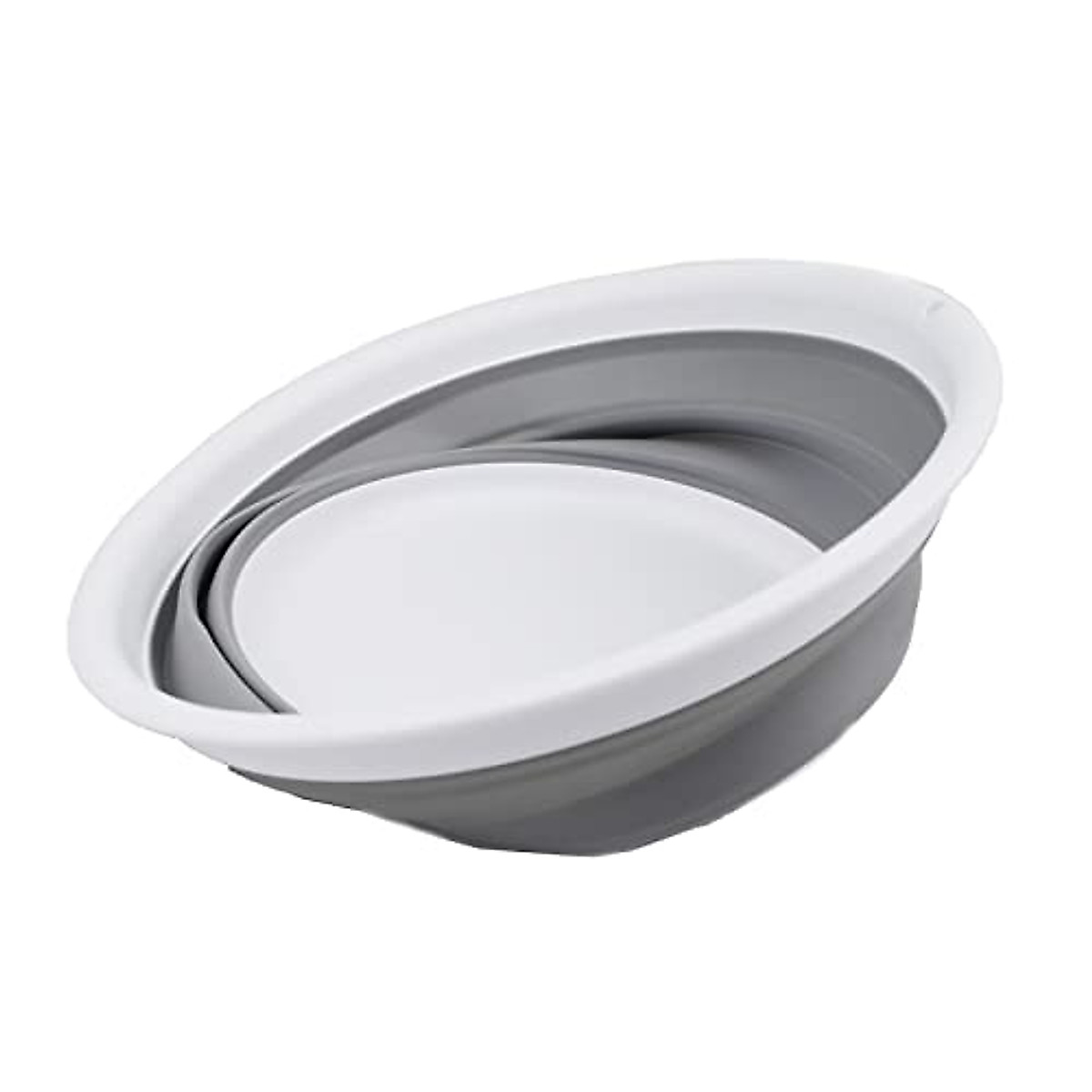 SAMMART 7.5L (1.98 Gallon) Collapsible Tub - Foldable Dish Tub - Portable Washing Basin - Space Saving Plastic Washtub (White/Grey (Set of 2))