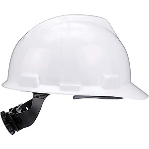 MSA 475358 V-Gard Cap Style Safety Hard Hat With Fas-Trac III Ratchet Suspension | Polyethylene Shell, Superior Impact Protection, Self Adjusting Crown-Straps - Standard Size in White
