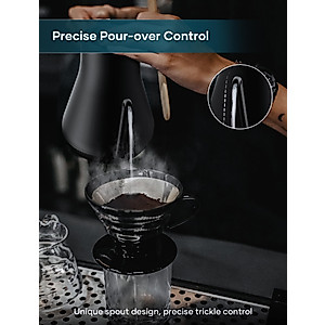 Gooseneck Electric Kettle INTASTING Fast Boiling Hot Water, Pour-over Coffee & Tea, 100% Stainless Steel, 0.9L/30oz, Auto Shut-Off & Boil Dry Protection, Matte Black with Dark Brown Wood Handle