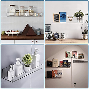 WANLIAN 2 Pack Acrylic Floating Shelves, Clear Wall Mounted Floating Shelf, 12 Inch Acrylic Shelves, for Bathroom, Bedroom, Living Room, Office, Kitchen Spice Rack Picture Ledge Shelf