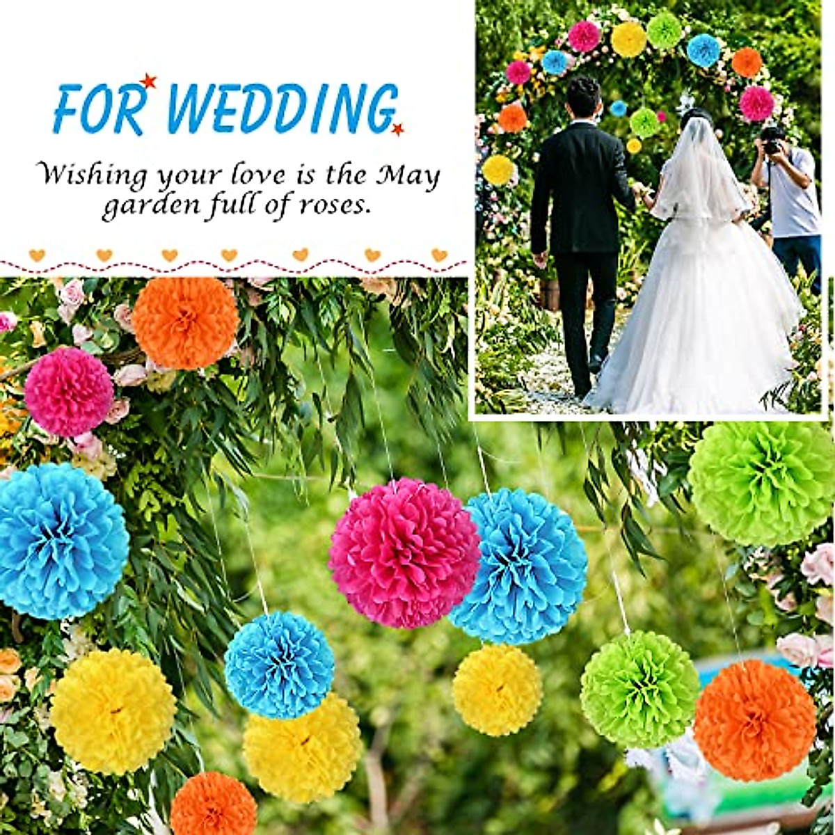 Tissue Pom Pom Paper Flower Ball Party Decorations - 15 Pcs 10, 12, 14 Inch -for Wedding, Birthday, Bridal Shower, Bachelorette, Baby Gift Shower