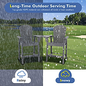 Giantex Tall Adirondack Chair Set of 2 - Outdoor HDPE Barstools w/Middle Connecting Tray & Umbrella Hole, Counter Height Bar Chair, Weather Resistant, Ideal for Patio, Backyard, Poolside (Grey)