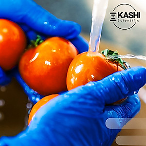 Kashi Scientific Medical Examination Nitrile Gloves - Medium - Powder-Free, Latex-Free, Finger Tip Textured Gloves, 4 mil Thick Blue Glove, Patient Safe, Food Safe - Box of 100 Nitrile Exam Gloves