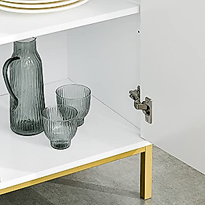 HOMCOM 3 Door Sideboard Buffet Cabinet, Kitchen Cabinet, Coffee Bar Cabinet with Chevron Pattern, Adjustable Shelf and Metal Legs, Natural Wood