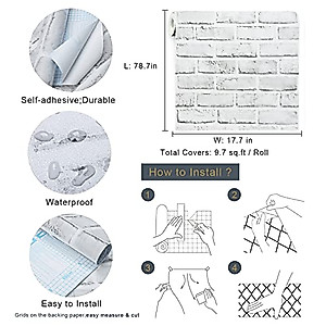 Timeet Brick Wallpaper Peel and Stick Wallpaper White Grey Brick Contact Paper 3D Brick Wall Paper Stick and Peel Wallpaper Removable for Bedroom Living Room Decoration 17.7in x 78.7in