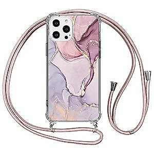 Eouine Crossbody Case for iPhone 12 Mini [5.4"] Painted iPhone 12 Mini Case with Neck Cord Lanyard Strap Pink [Hard Backplane] Anti-Scratch Transparent Silicone TPU Adjustable Necklace Strap Cover