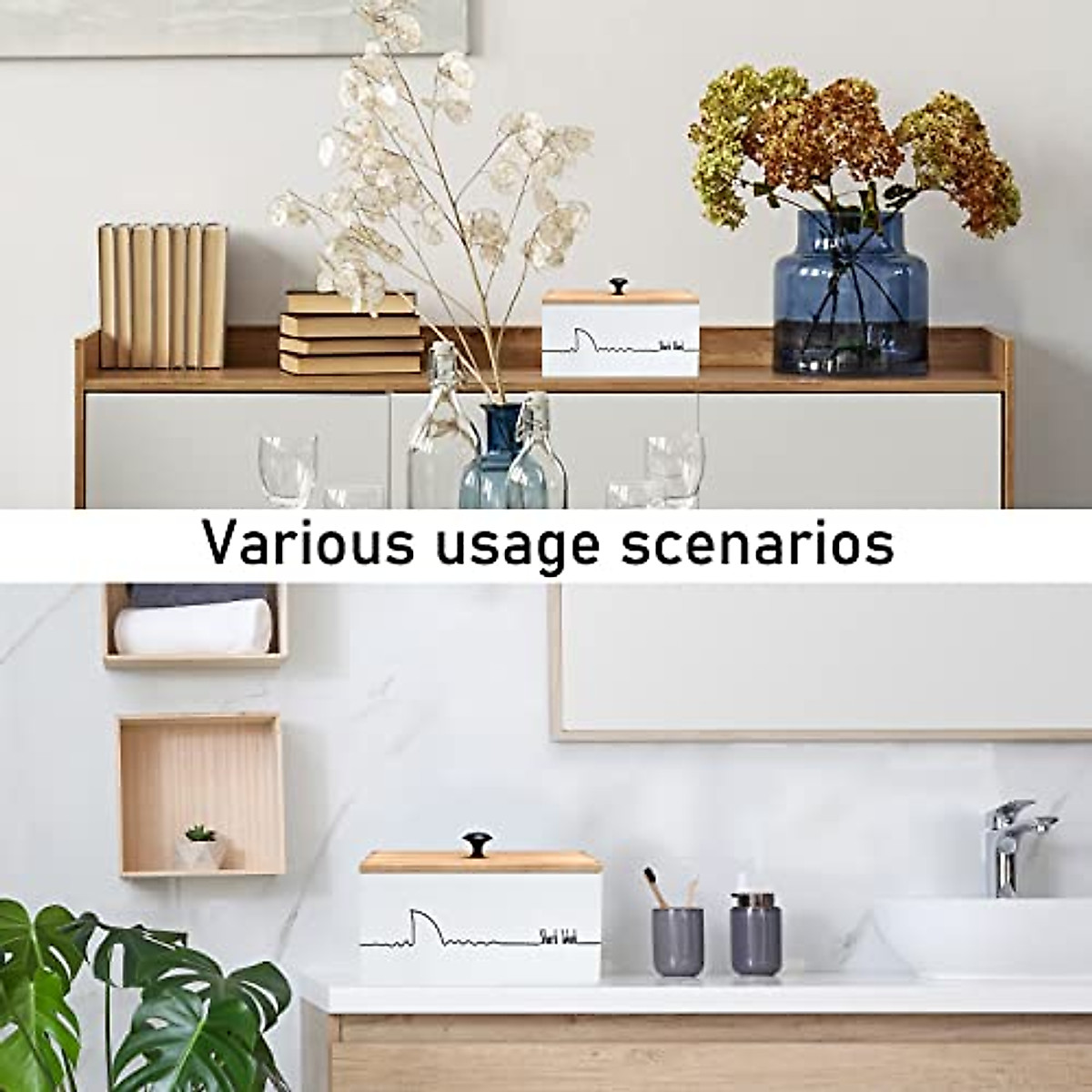 Hoolerry Wood Tampon Holder for Bathroom Farmhouse Pad and Tampon Organizer for Bathroom Feminine Product Organizer Rustic Tampon Storage Container for Bathroom Countertop (Simple Style)