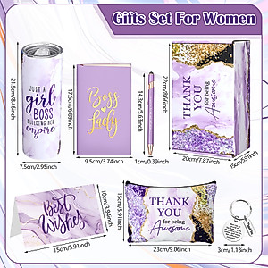 Funnymoom 7 Pcs Boss Gifts for Women Thank You Gifts Set Appreciation Gifts Stainless Tumbler Makeup Bag Birthday Marble Gift for Female Leader Mother Coworker Teacher(Light Purple)