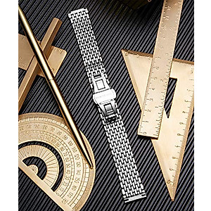 BINLUN Ultra Thin Mesh Stainless Steel Watch Band Light Watch Strap Polished Watch Bracelets Replacement 12mm/14mm/16mm/18mm/20mm/22mm for Men Women with Butterfly Buckle(Silver and Rose Gold,18mm)