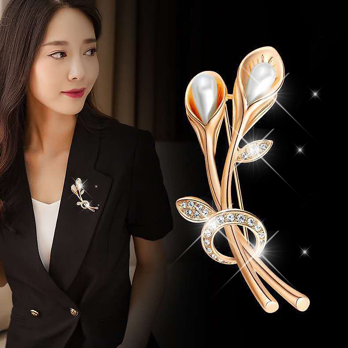 Blank Pin Temperament Fashion Elegant Artificial Flower Rhinestone Brooch Pin Brooch Wedding Brooch Jewelry Pin Breastpin Rhinestone Party Crystal Women Brooch (Gold, One Size)