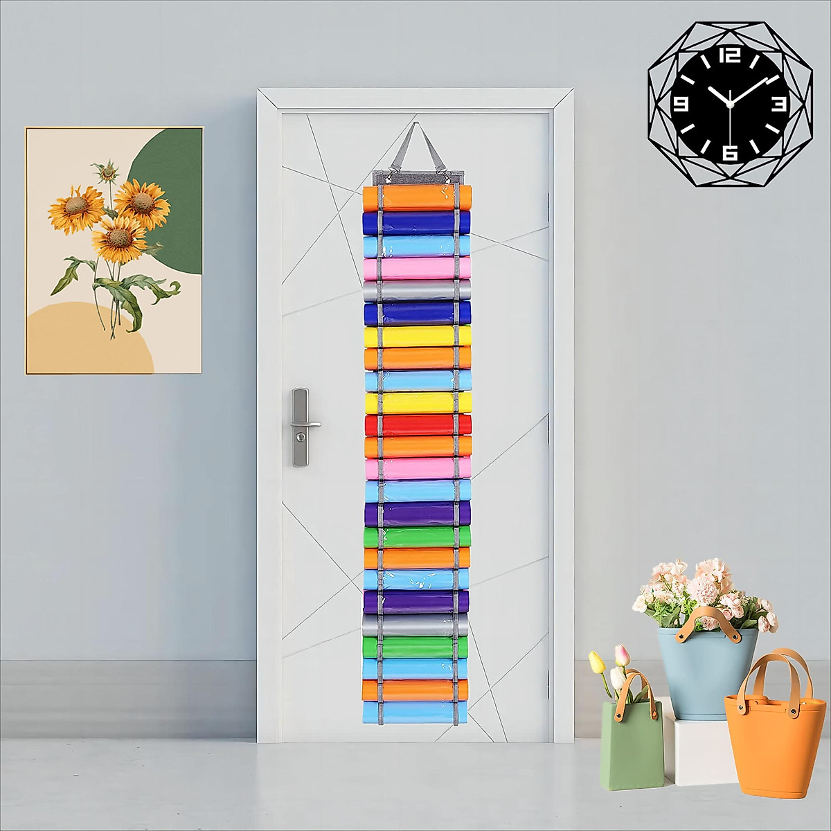 LA QUEENIE Vinyl Rolls Storage Organizer,Vinyl Storage Rack with 24 Roll Compartments,Wall Mount Vinyl Holder Bag for Craft Room,Door,Closet,Wrapping Paper