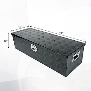 confote 39 Inch Heavy Duty Aluminum Stripes Plated Tool Box Pick Up Truck Bed RV Trailer Toolbox Waterproof Square Storage Organizer with Side Handle, Lock and Keys -39"x 13"x 10"，Black