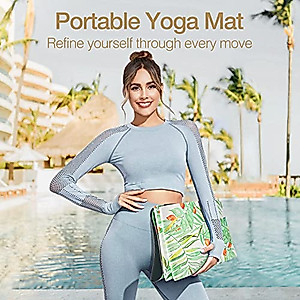 Homaisson Folding Travel Yoga Mat: 4mm Extra Thick Yoga Mat for Women|Non-Slip TPE High-Density Breathable Pro Yoga Mat for Men Foldable Print Graphic Fitness Mat - 72"L x 24"W Workout Mat for Yoga Pilates Floor Exercises
