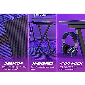 CubiCubi 51 Inch Gaming Corner Desk with LED Strip and Large Monitor Stand, Ergonomic Gaming Table, Gamer Desk, L Shape, PC Corner Table, Computer Desk with Hook for Headphone