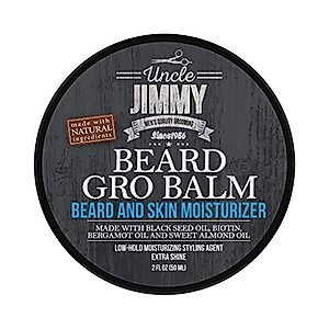 Uncle Jimmy Products Beard Gro Balm | Beard and Skin Moisturizer goes to work immediately to tame unruly hairs for a softer, thicker beard | Softens Beards and Mustaches 2 Fl Oz