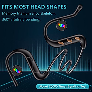 Bone Conduction Bluetooth Headphones, Wireless Open-Ear Headphones with Microphone Colorful Lights, Sports Headset Lightweight Sweatproof Noise-Canceling Earphones for Outdoor, Running, Driving-Black
